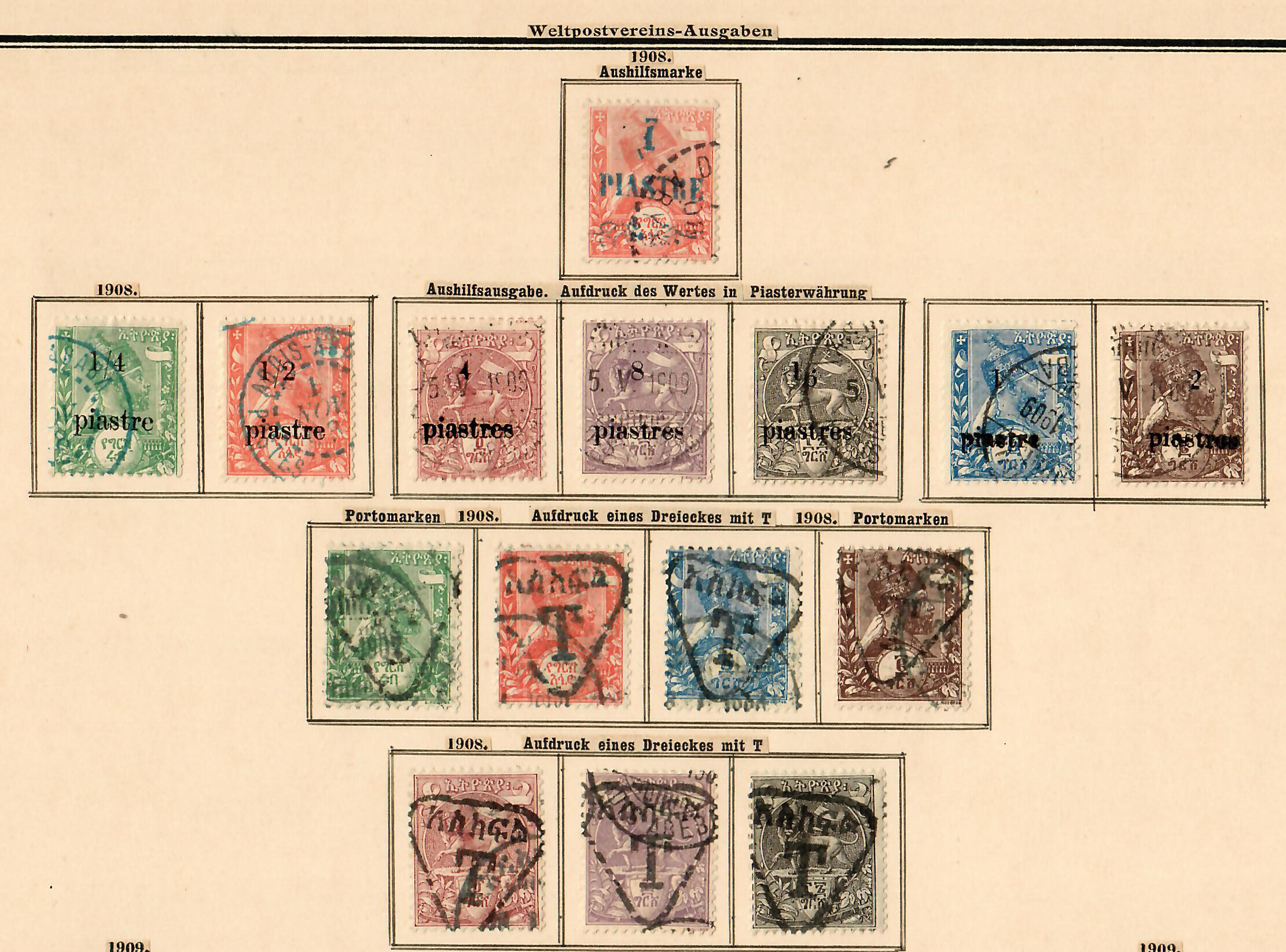 Ethiopia 1894-1909 nearly complete stamp collection incl. Porto stamps ...