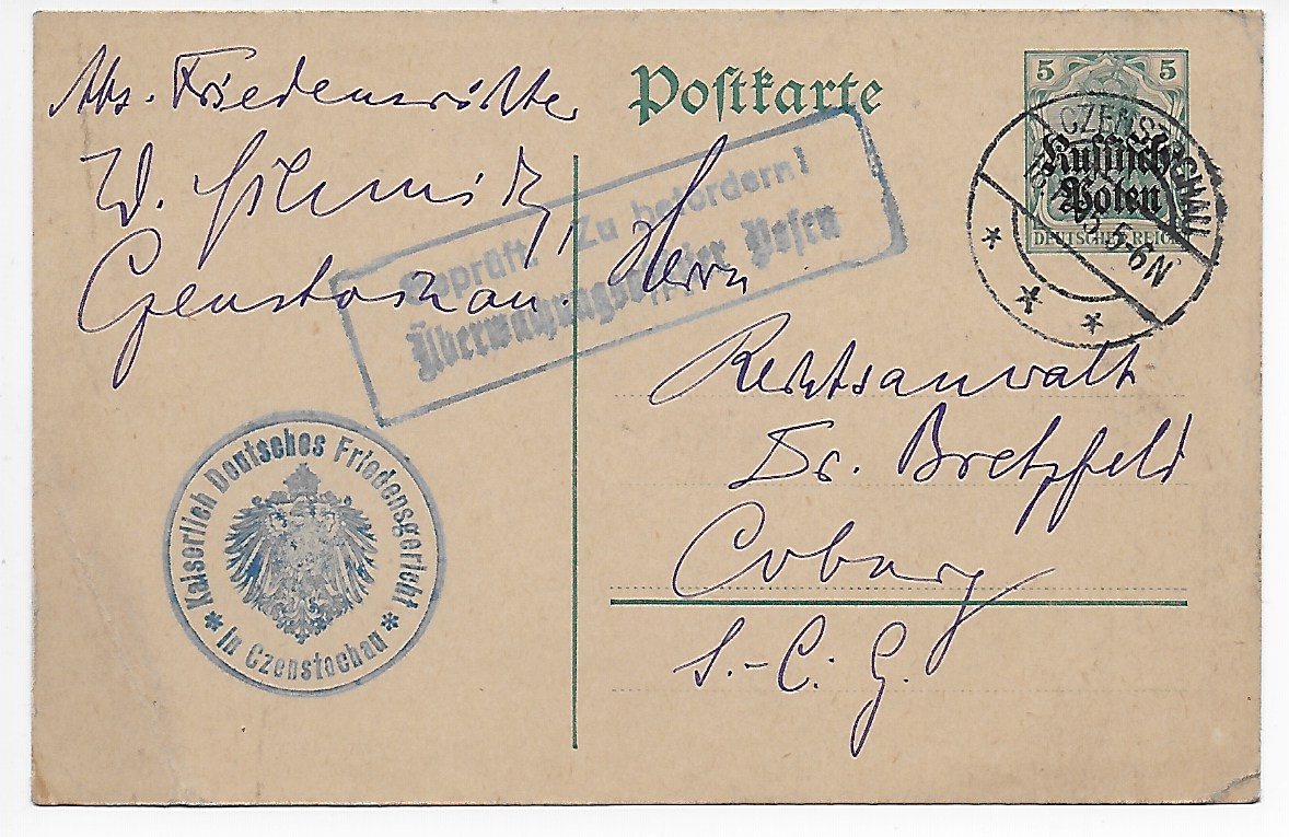 WWI Poland: German Court of Peace Czestochowa, 1915 to Coburg ...