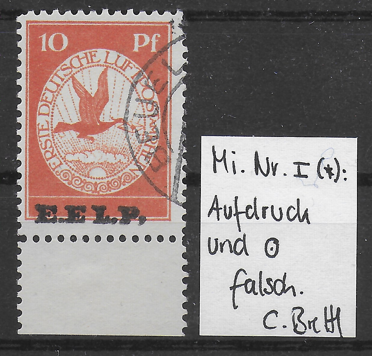 DR: MiNr. I, Aufdruck und Stempel falsch, BPP geprüft · PhilArena